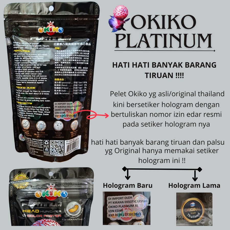 Jual Pakan Ikan Louhan Okiko Platinum Louhan 100gr Size S M L XL ...