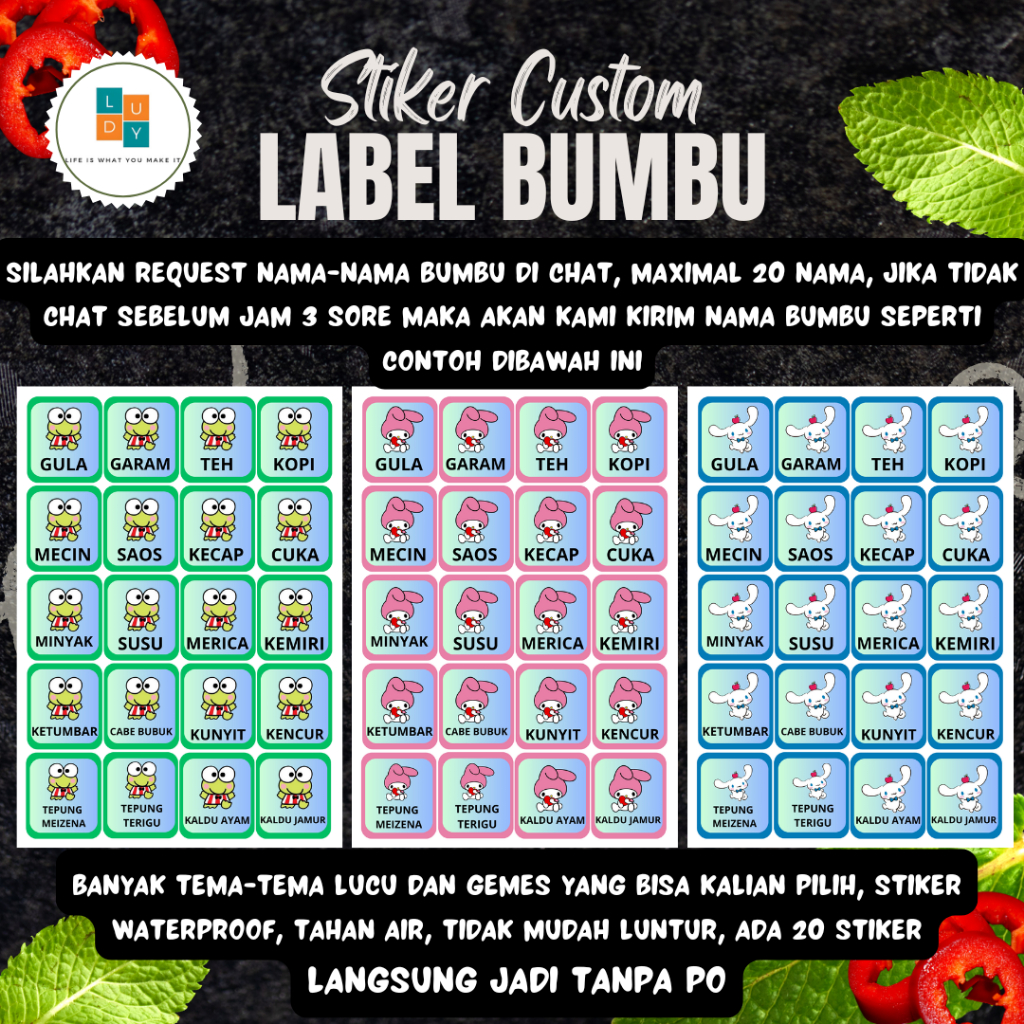 Jual Stiker Label Costum Bumbu, Kotak Mainan, Perkakas Label Dapat 20 ...