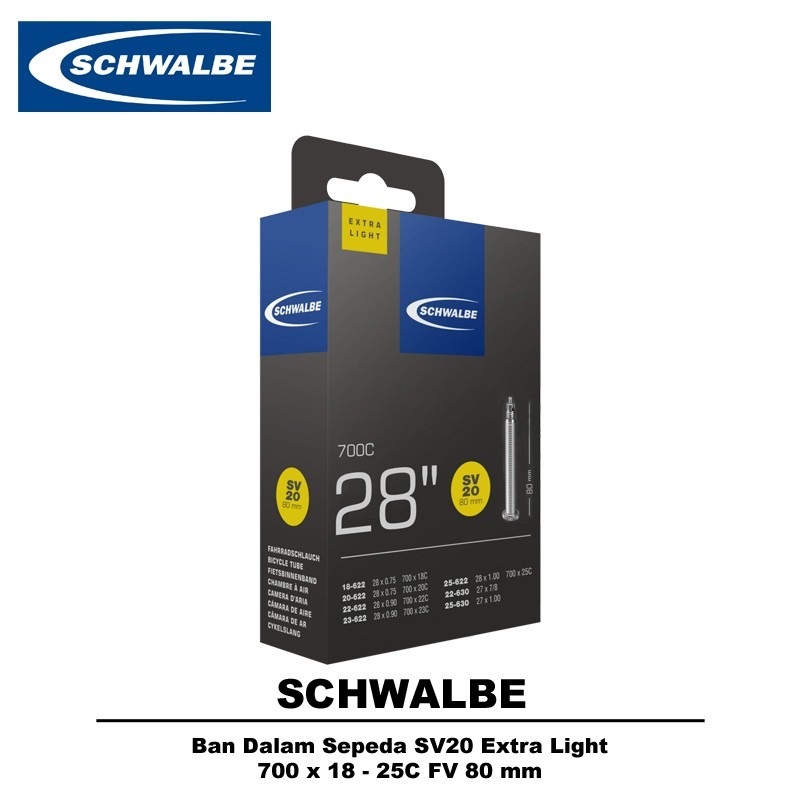 Jual SCHWALBE BAN DALAM SEPEDA SV20 EXTRA LIGHT 700X18-25C FV 80MM | Shopee Indonesia