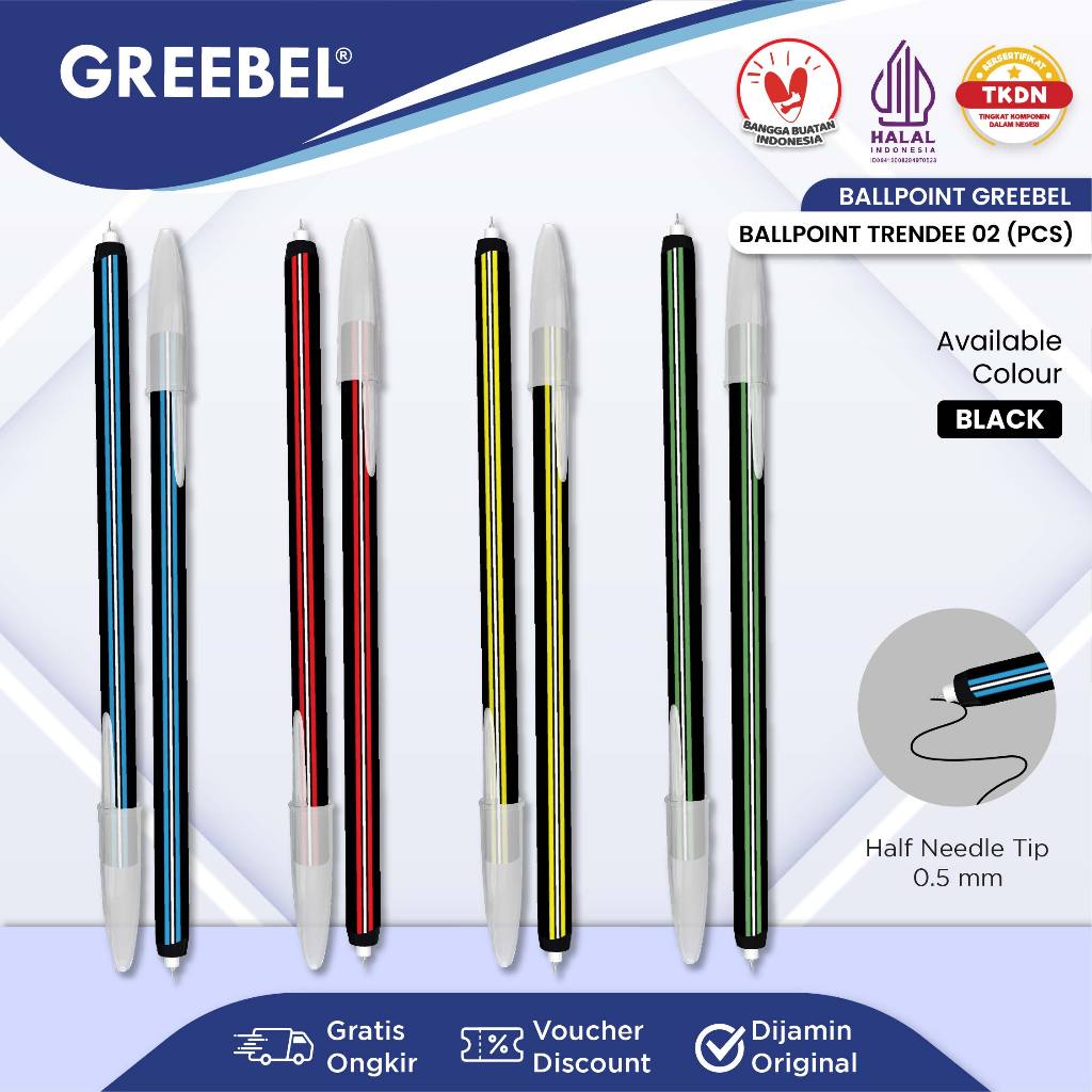 Jual GREEBEL Pulpen Ballpen / Trendee 02 Hitam (1PCS) / Ballpoint Bolpen Bolpoin Pena Gel ...