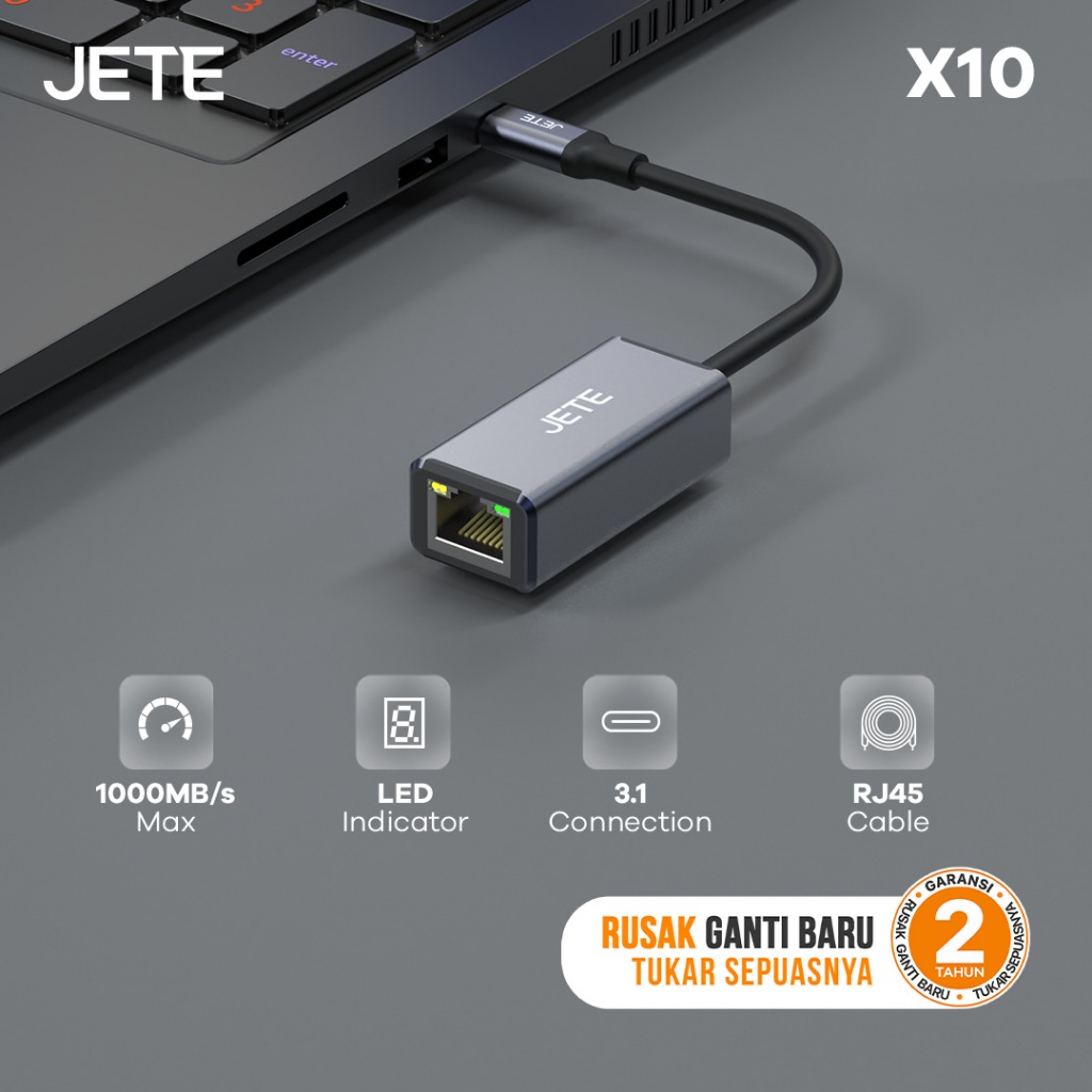 Jual JETE Adapter X10 Ethernet Converter HUB USB Type C to RJ45 LAN ...