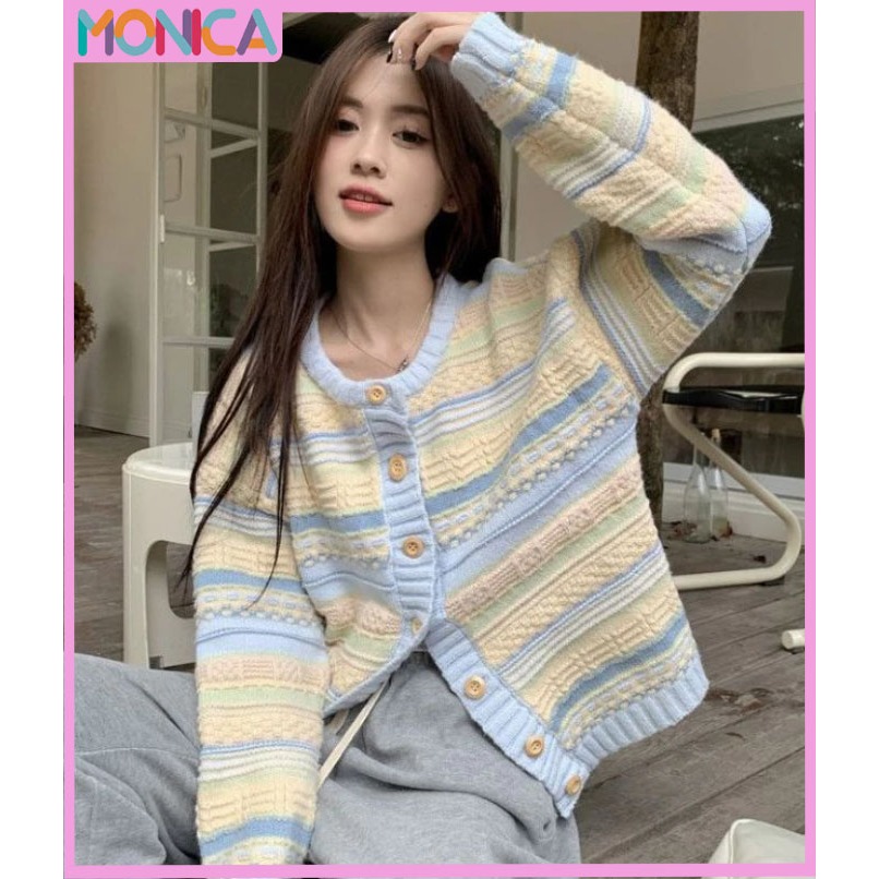 Jual Monica Baju Cardigan Rajut Kancing Wanita Lengan Panjang Korea ...