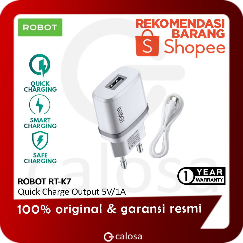 Jual ROBOT RT-K7 Quick Charge Output 5V/1A Fireproof Charger White ...