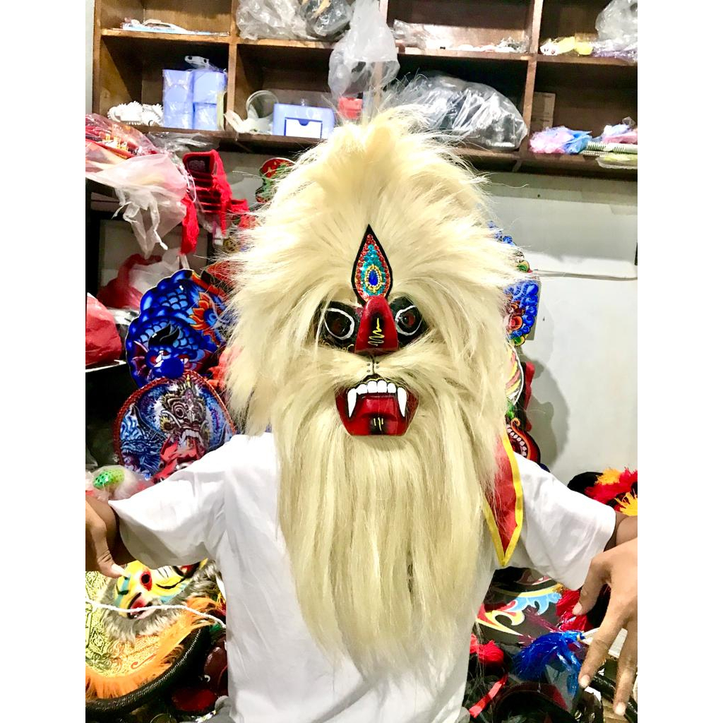 Jual Topeng Bujang Ganong Ganongan Mata Kaca Size Sedang Rambut Panjang ...