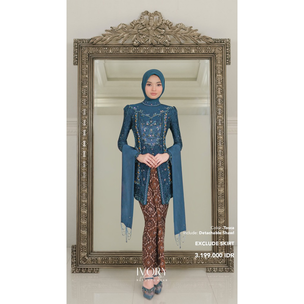 Jual Ivory Studio - Eterna Bloomy Floral Kebaya in Deep Tosca (HIJAB ...