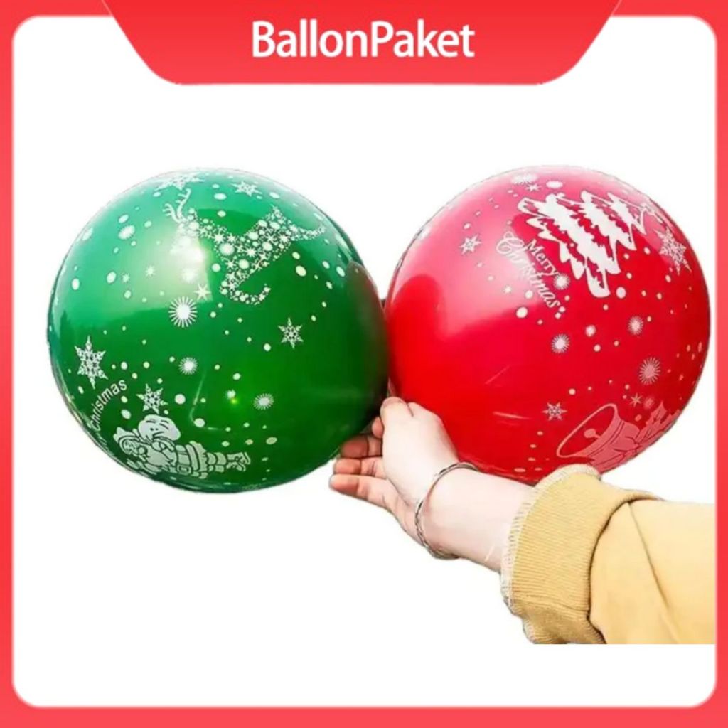 Jual Balon Latex Natal Ukuran 12 Inch Balon Latex Merry Christmas Merah ...