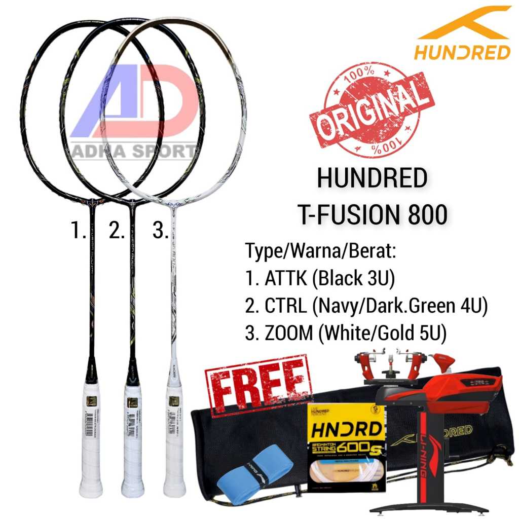 Jual Raket Badminton Hundred T-Fusion 800 ATTK CTRL ZOOM Raket ...