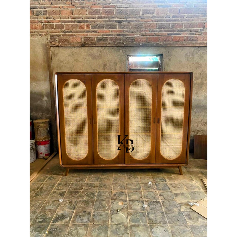 Jual almari retro 4 pintu kayu jati kombinasi rotan | Shopee Indonesia