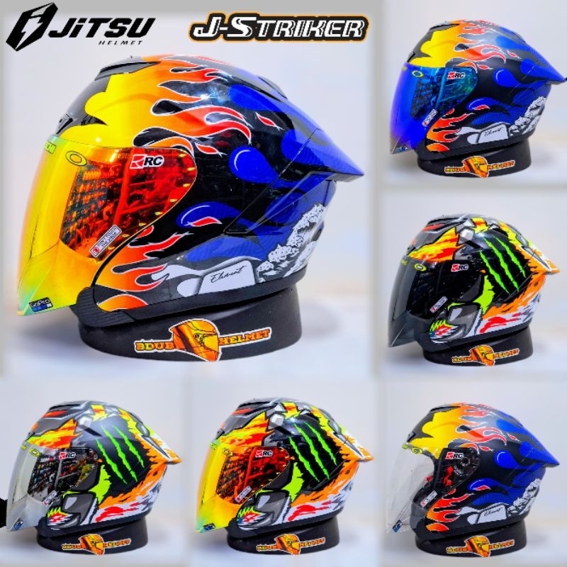 Jual Helm jitsu j-strike motif super black doff elements modif (paket ...
