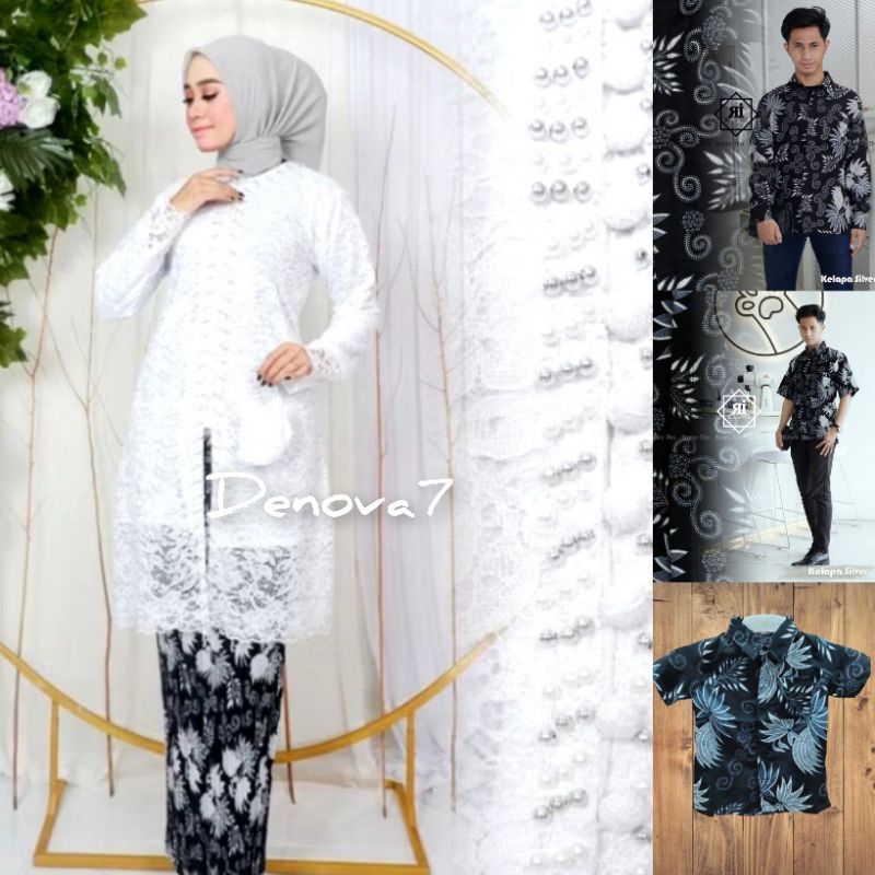 Jual Couple Kebaya Tunik Kancing Payet Putih / Couple Batik Keluarga ...