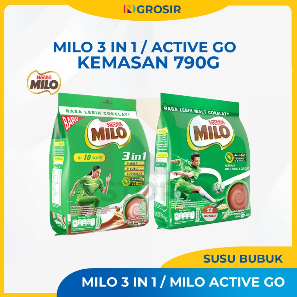 Jual MILO 3IN1 / MILO ACTIVE GO KEMASAN 790GR | Shopee Indonesia
