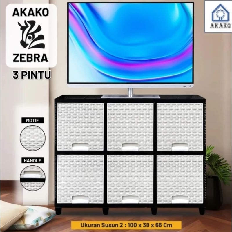 Jual AKAKO : ZEBRA LEMARI PLASTIK 3 PINTU SUSUN 2 RAK TV LED KUAT TEBAL ...
