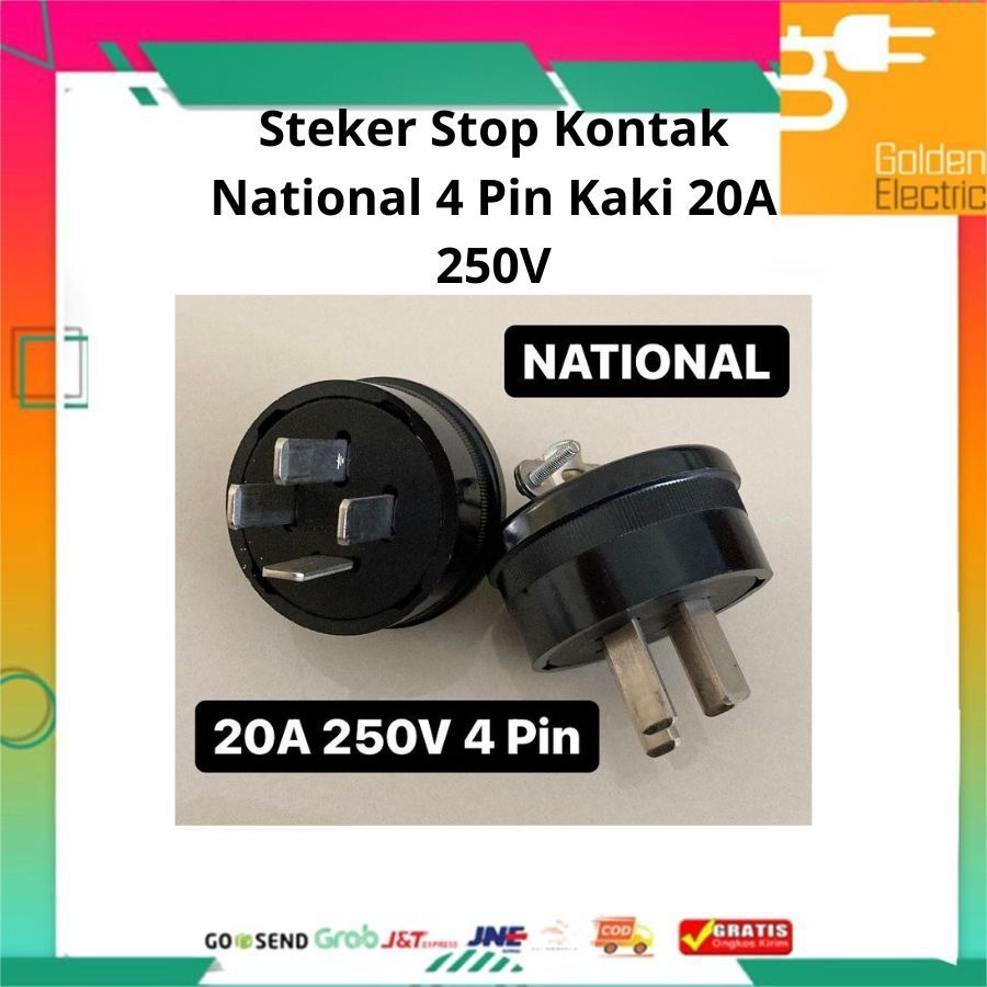 Jual Steker Stop Kontak National 4 Pin Kaki 20A 250V Jepang 4P Gepeng ...