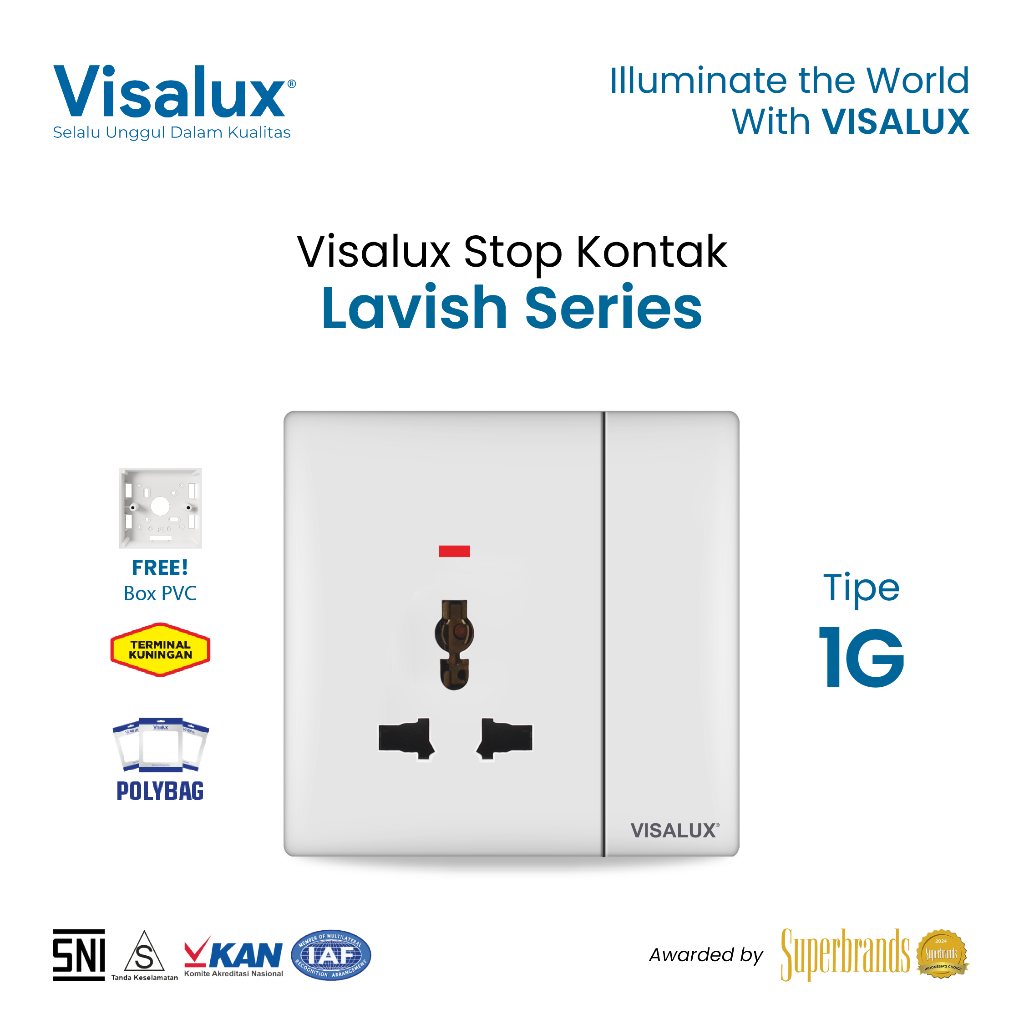 Jual Visalux Stop Kontak Lavish Series (13A) - 1G White with Indicator / Stop Kontak Premium ...