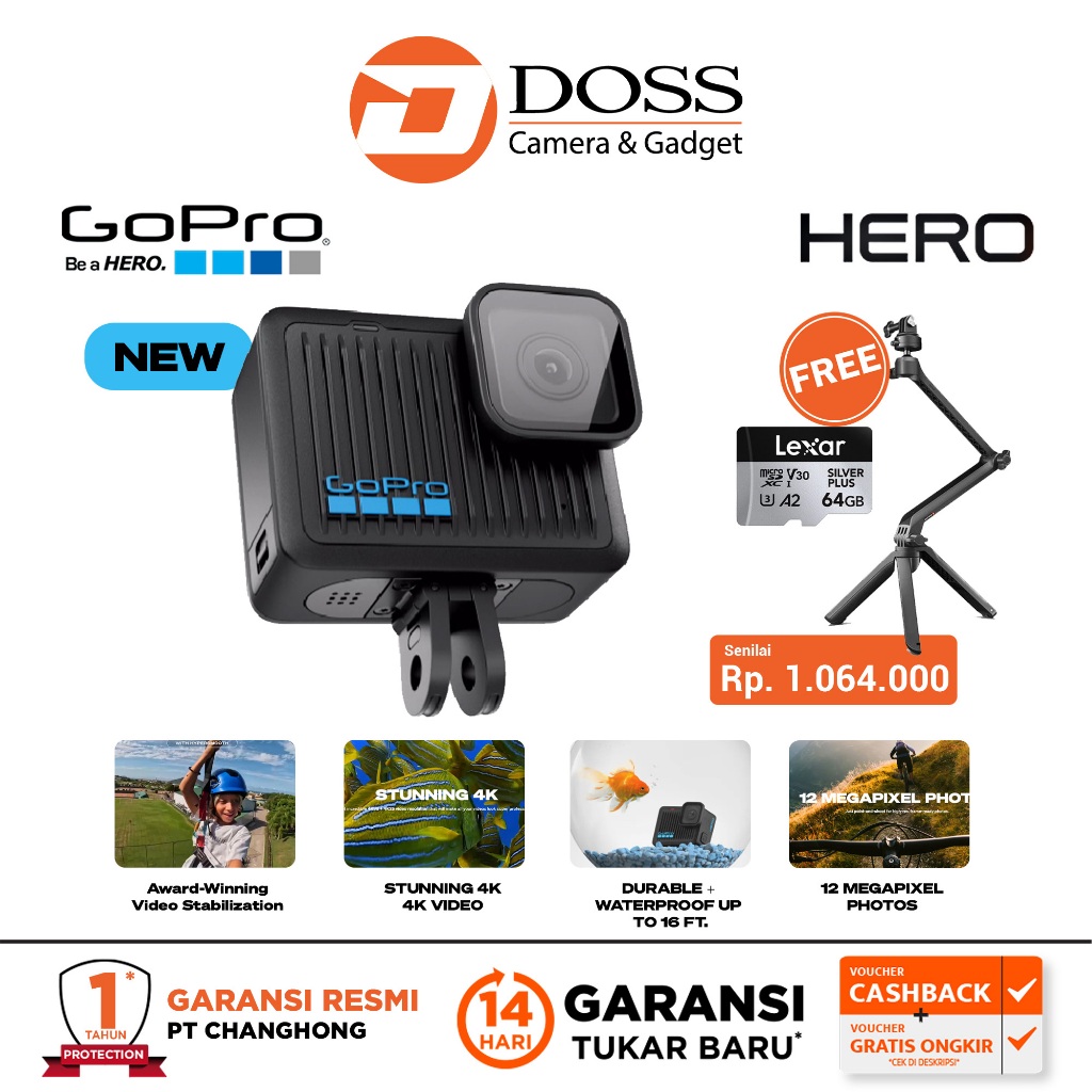 Jual GoPro New Hero Action Camera 4K Go Pro Hero New Action Cam ...