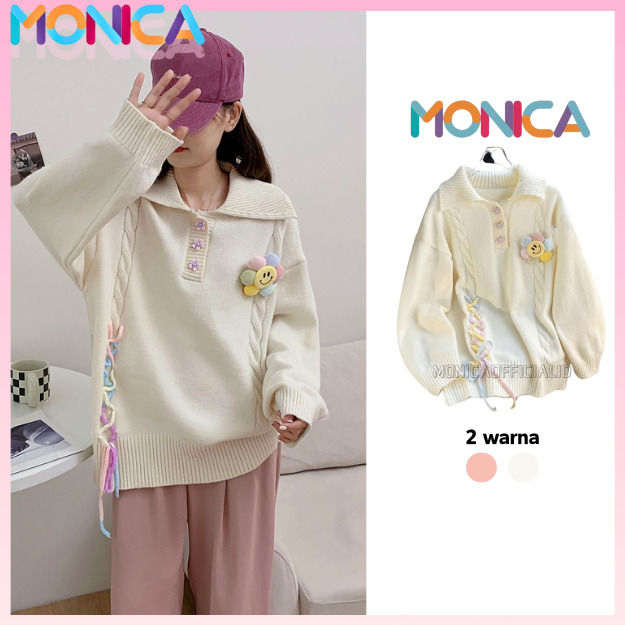 Jual Monica Patch Sunflower Kerah Knitwear Polo Atasan Wanita Premium ...