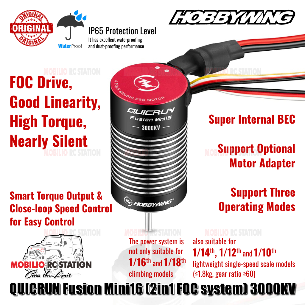 Jual Hobbywing Quicrun Fusion Mini16 2in1 FOC System 3000KV Crawler 1/ ...
