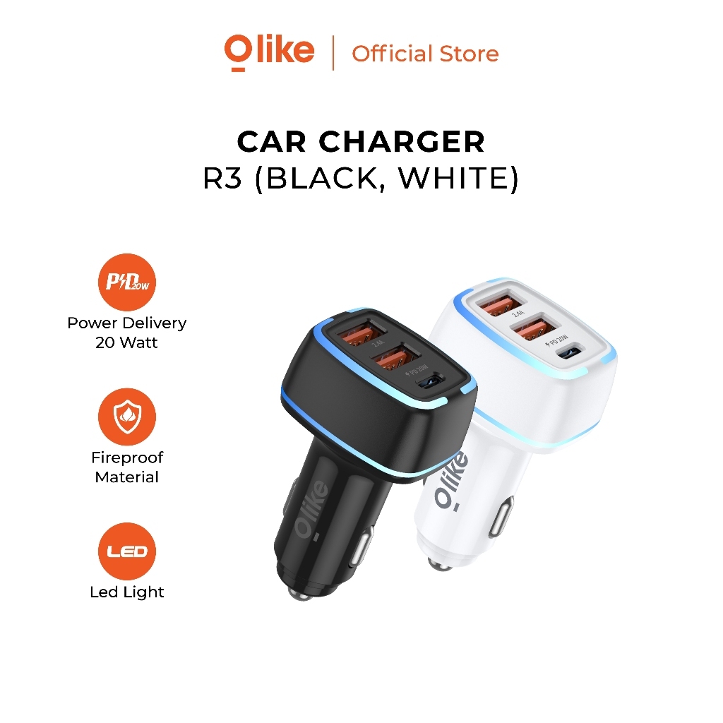 Jual OLIKE CAR CHARGER R3 MOBIL DUAL USB TYPE C PD 20W LED FAST ...