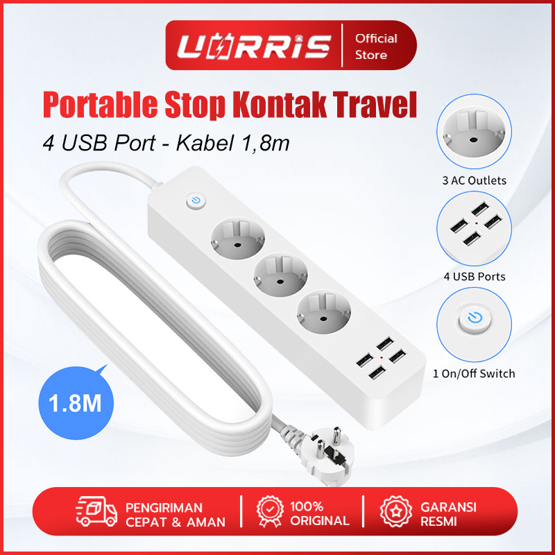 Jual UORRIS Power Strip Power Socket Stop Kontak 4 Lubang Stop Kontak USB Kabel Panjang 1.8 ...