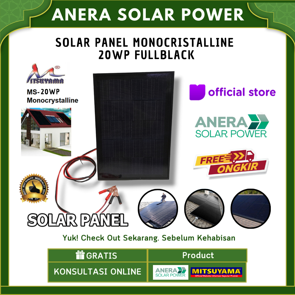 Jual Solar Panel 20wp Monocristalline Mono + Lampu DC 3W Solar Cell ...