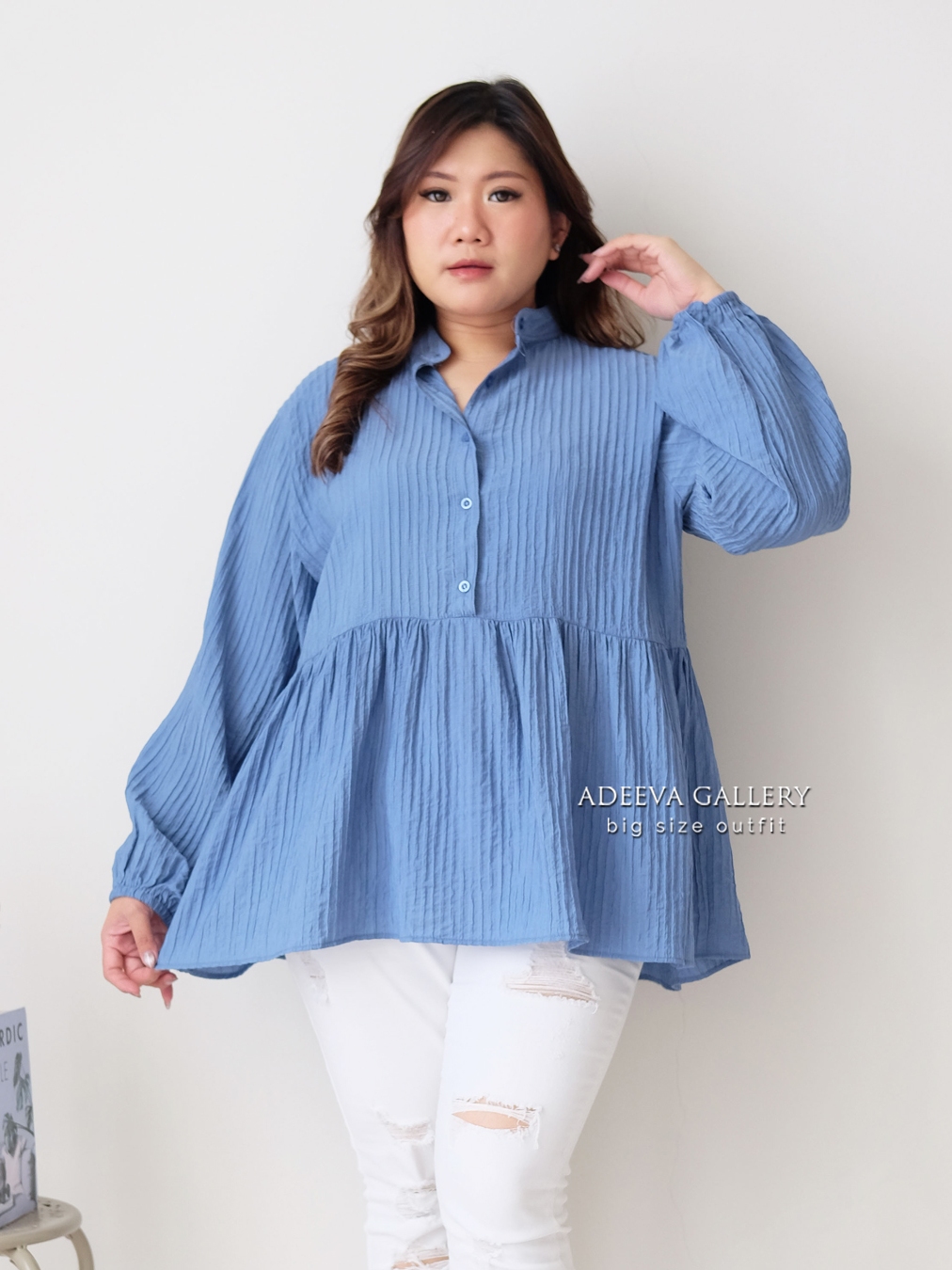 Jual ADEEVA Helena Blouse Jumbo Kemeja Peplum Susun Rempel Jumbo ...