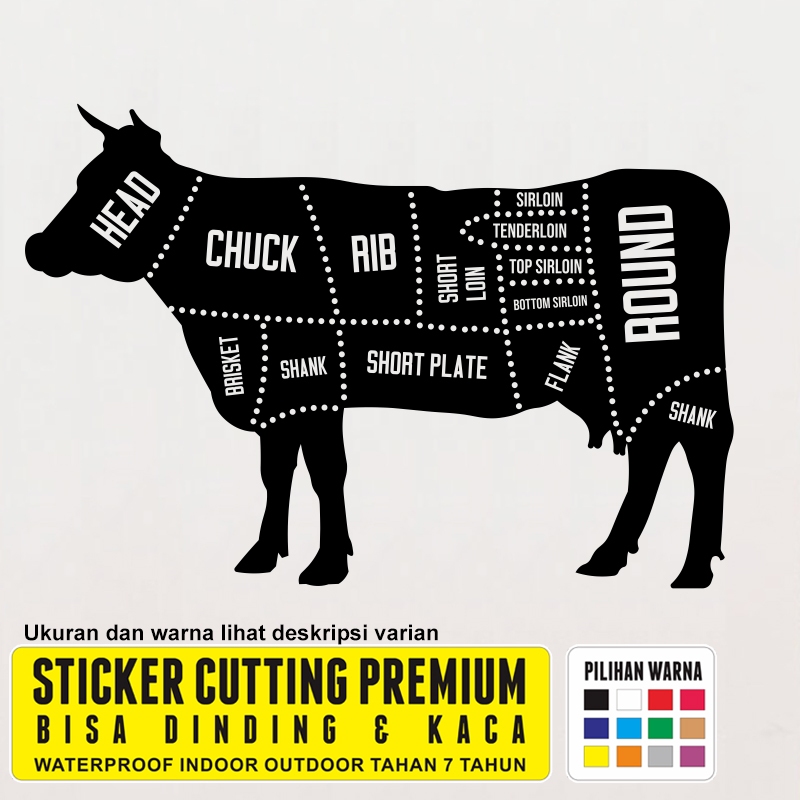 Jual Sticker Steak Diagram Daging Sapi untuk Dinding Kaca Resto Cutting ...