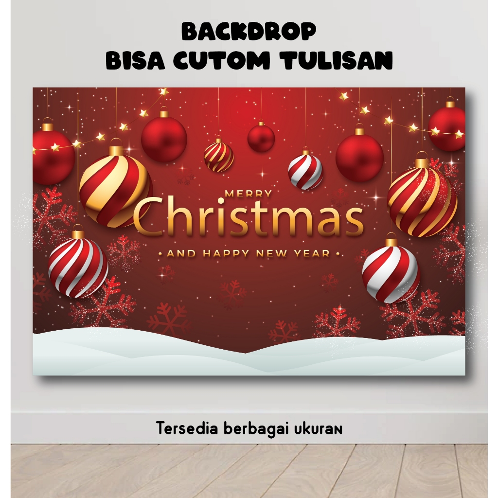 Jual BACKDROP NATAL CUSTOM TULISAN HIASAN BANNER MERRY CHRISTMAS AND ...