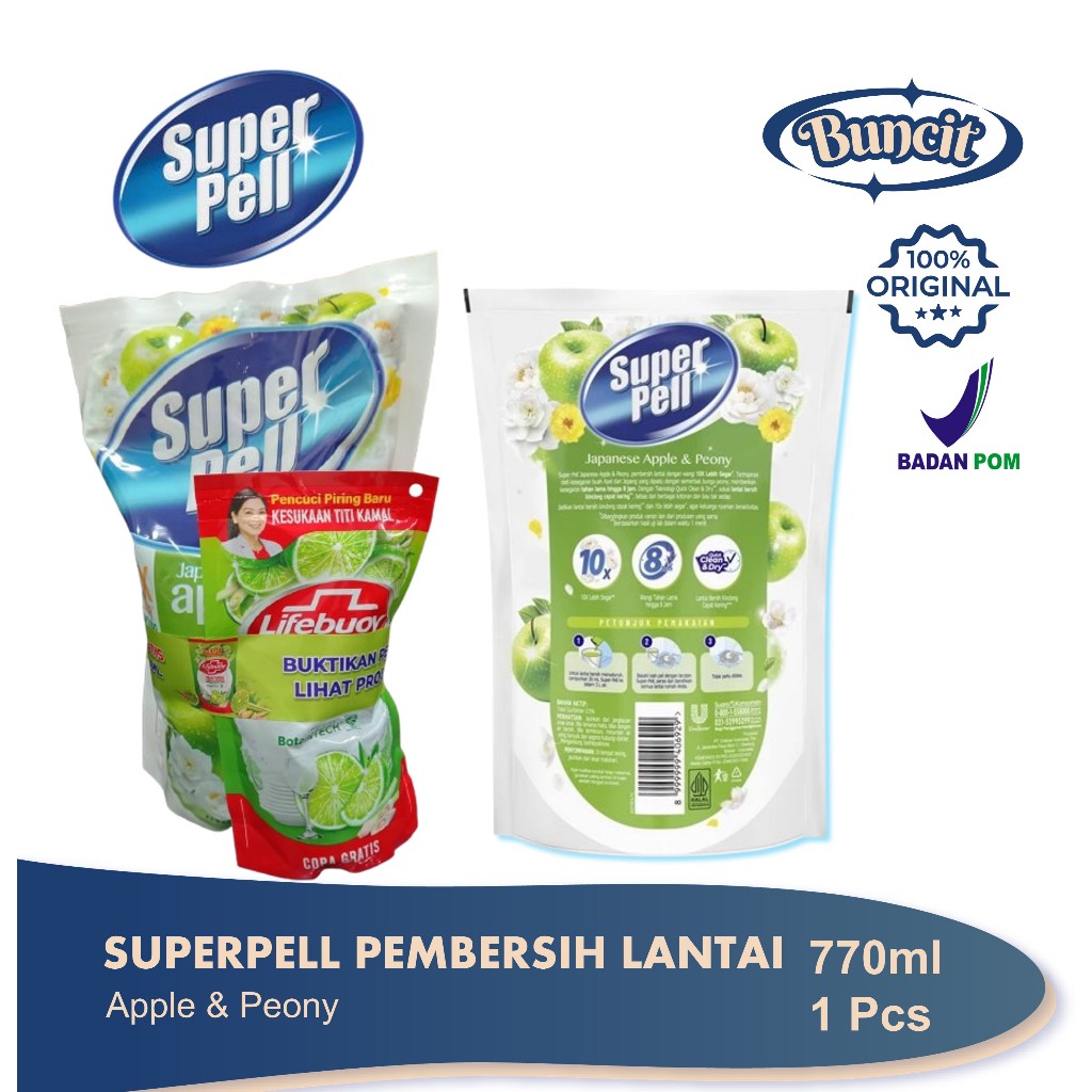 Jual Super Pell Pembersih Lantai Pel Lantai Harum & Wangi Apple & Peony 770 mL / Pewangi Lantai ...