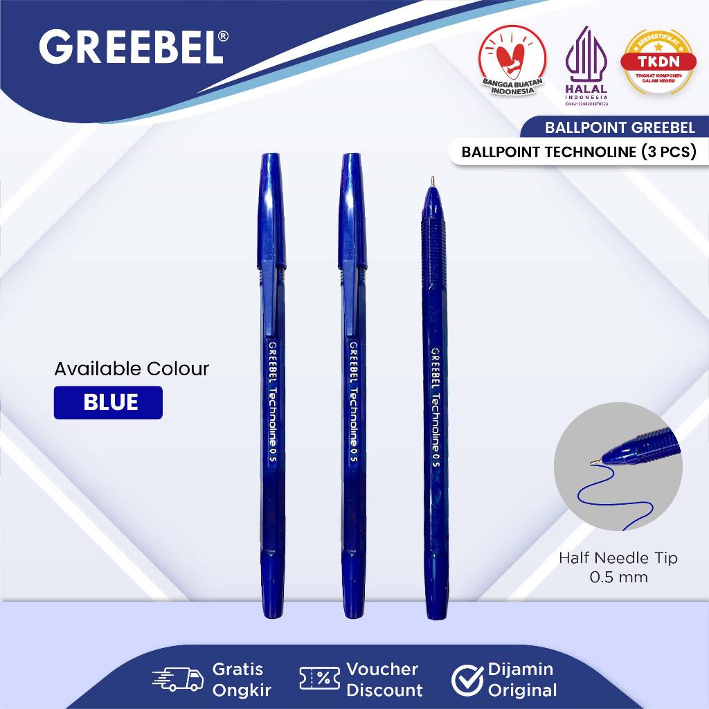 Jual GREEBEL PULPEN BALLPEN / Technoline 0.5 Biru (3PCS/SET ...