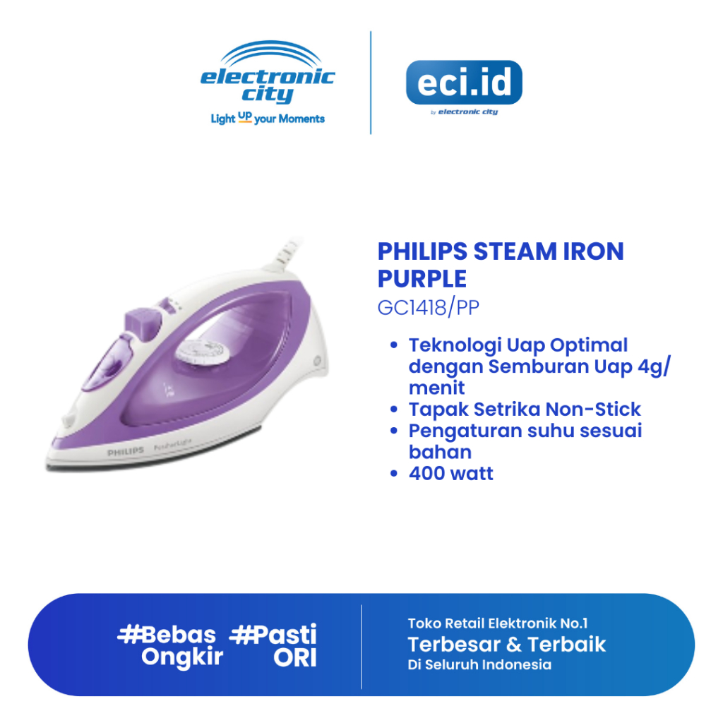 Jual Philips Steam Iron Purple - GC1418/PP | Shopee Indonesia