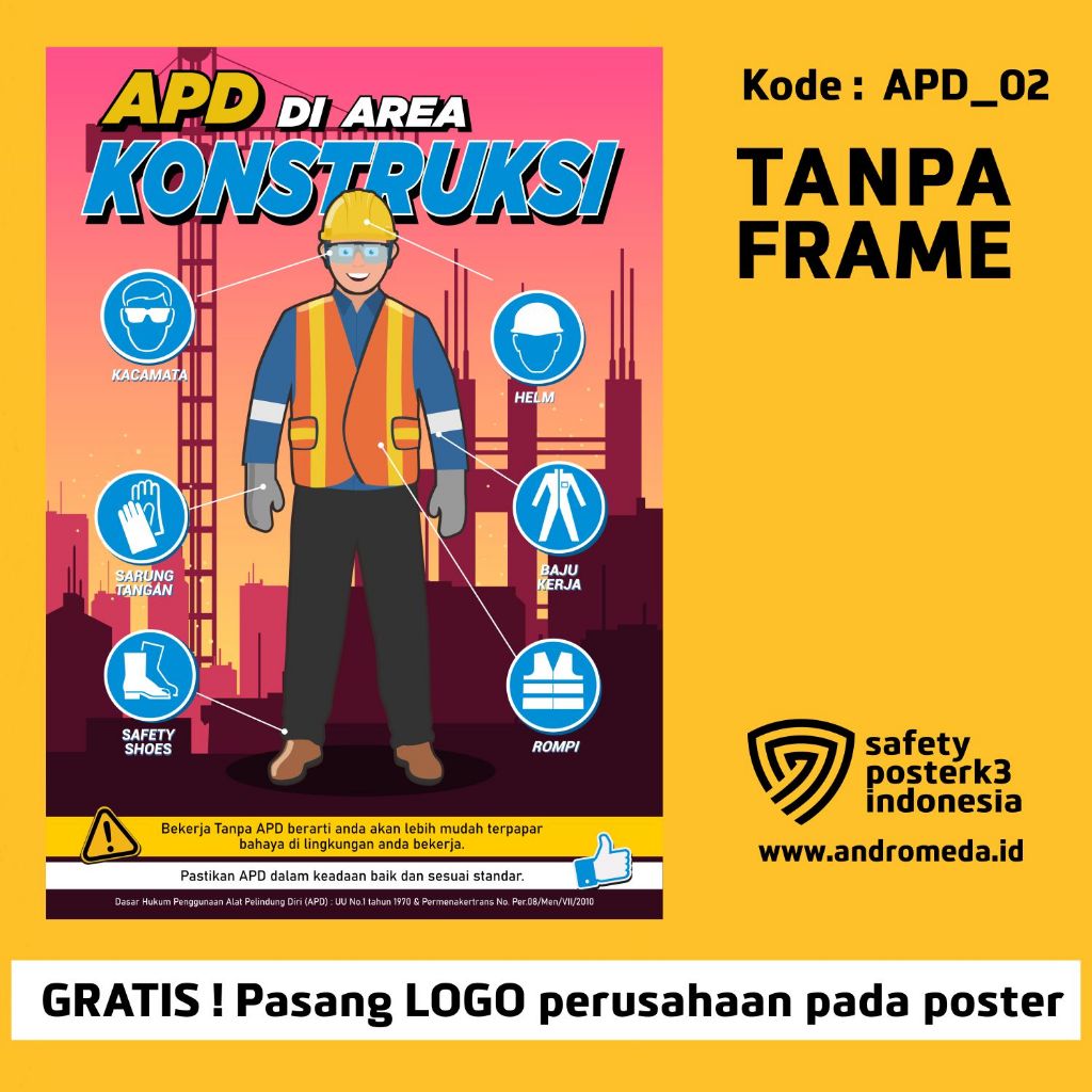 Jual Safety Poster K3 : APD Alat Pelindung Diri Di Area Kontruksi_60x80 ...