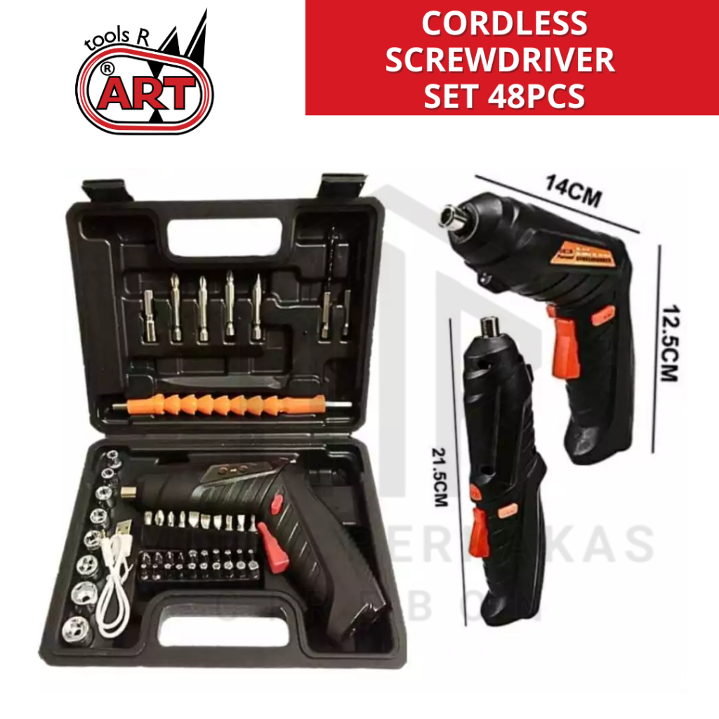 Jual ART Mesin Bor Cordless Screwdriver Listrik Set 48 PCS | Shopee ...