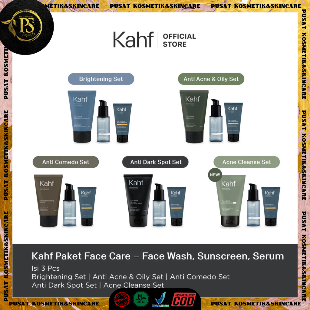 Jual Paket Kahf Face Care Isi 3pcs ( Face Wash + Sunscreen + Serum ...