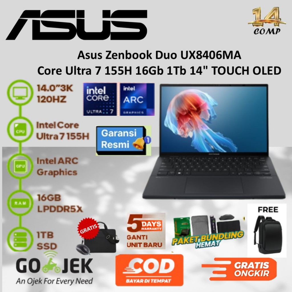 Jual Asus Zenbook Duo UX8406MA Core Ultra 7 155H 16Gb 1Tb 14" TOUCH ...