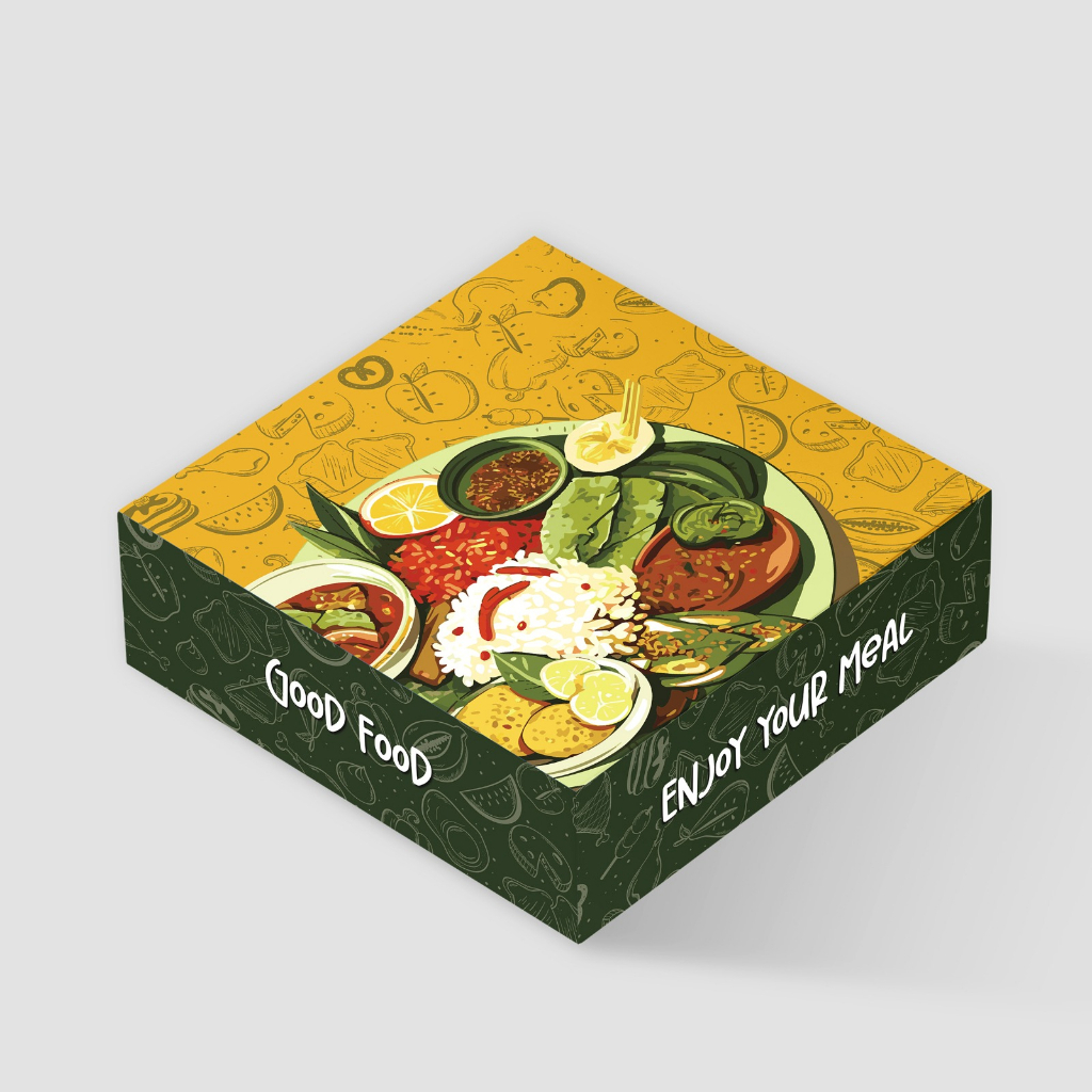 Jual DUS NASI KOTAK MOTIF HIDANGAN NASI - KARDUS NASI UKURAN 20 X 20 ...
