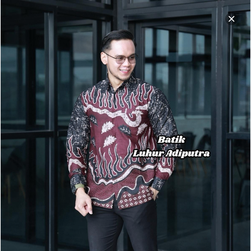 Jual Pangestu brgndy Kemeja Batik Pria Lengan Panjang dan Pendek Katun ...