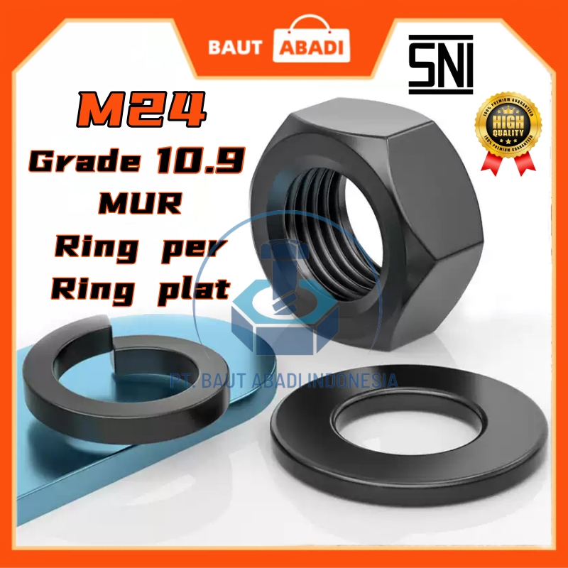 Jual Mur baja hitam M24 Grade 10.9 Ring per / Ring plat / mur hex ...
