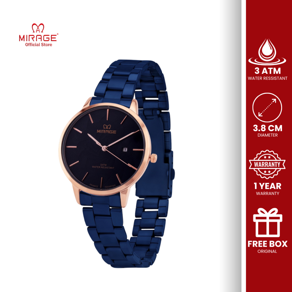 Jual Mirage Jam Tangan Wanita Mewah Biru Rosegold 8811 L Analog ...
