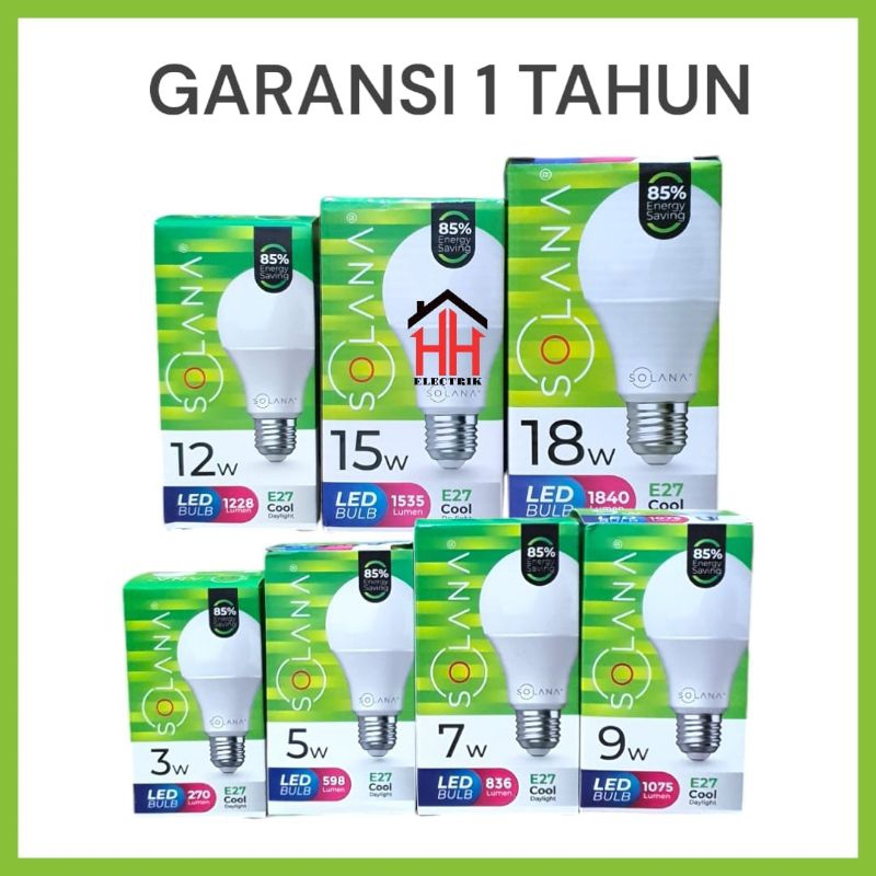Jual Lampu Bohlam LED Buld SOLANA 3w,5w,7w,9w,12w,15w,18w Cahaya Putih ...