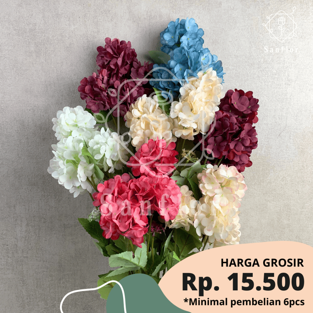 Jual BUNGA PANICLE HYDRANGEA K4 / HORTENSIA 4 CABANG BUATAN BAHAN KAIN ...