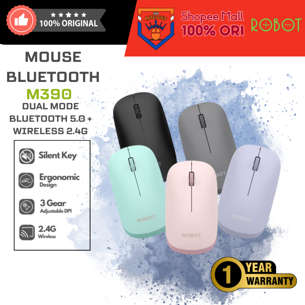 Jual ROBOT Mouse Bluetooth M390 Wireless Mouse Silent Click Original Dual Mode | Shopee Indonesia