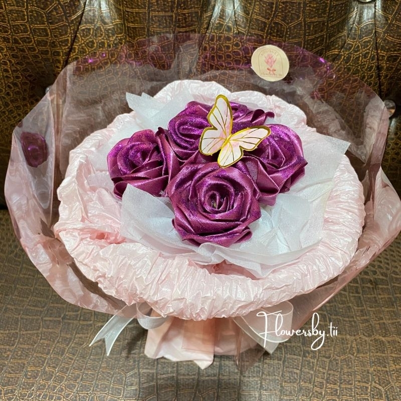 Jual Mini Round Bouquet / Buket Bunga Pita Satin Gliter / Buket Murah ...