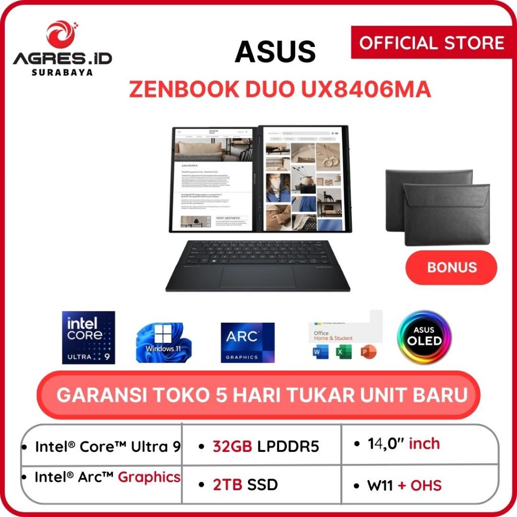 Jual ASUS ZENBOOK DUO UX8406MA OLED TOUCH ULTRA 9 185H 32gb 2tb ...