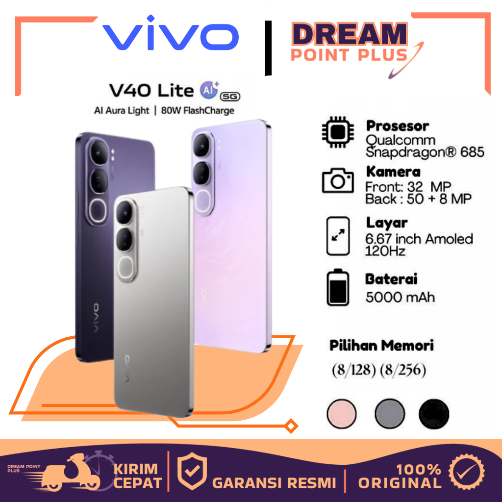 Jual Vivo V40 Lite 4G original | Vivo V40 Lite 5G [8/128 GB] [8/256 GB] Garansi Resmi Vivo ...
