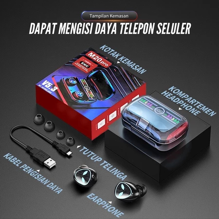 Jual TWS HEADSET M20 PRO BLUETOOTH WIRELESS V5.3 FULL BASS STEREO ENC DAMIX HEADPHONE TANPA ...