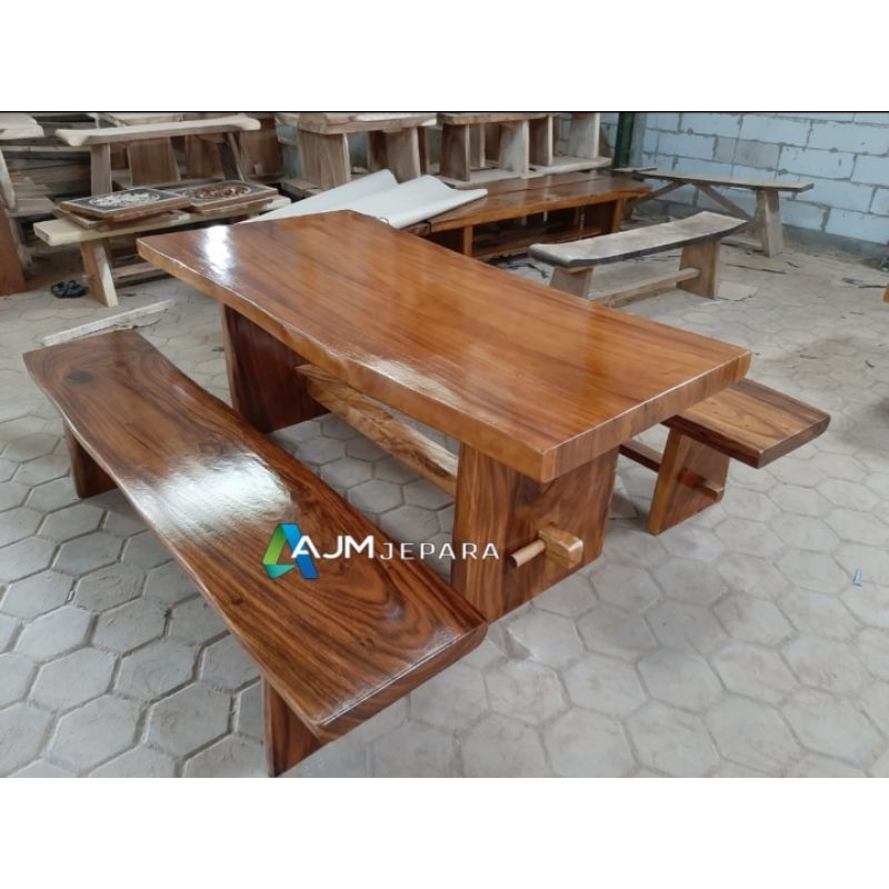 Jual Meja makan kayu trembesi solid,kayu utuh,meja kursi makan kayu trembesi | Shopee Indonesia
