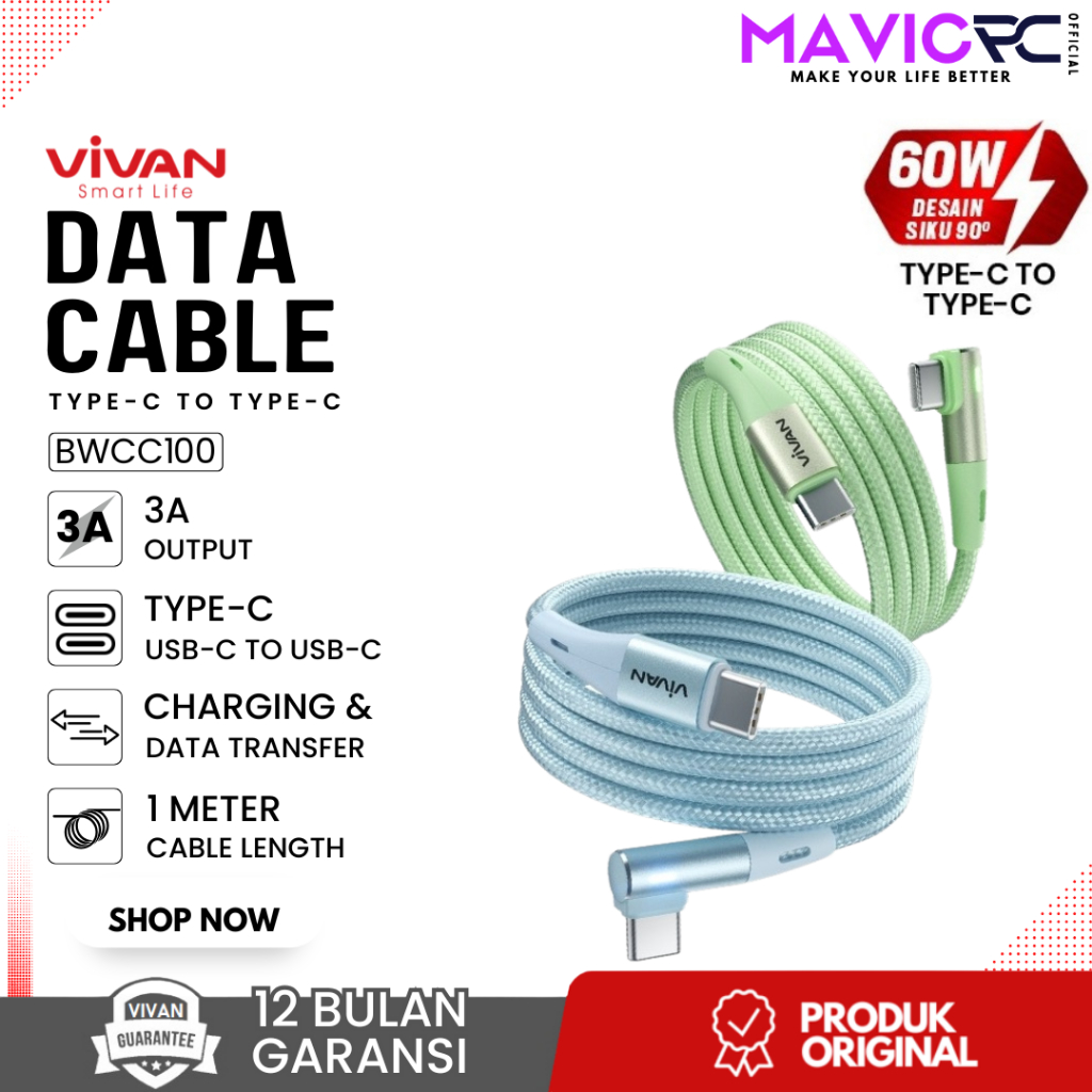 Jual VIVAN BWCC100 Kabel Cable Data Gaming Type C to Type C Fast ...