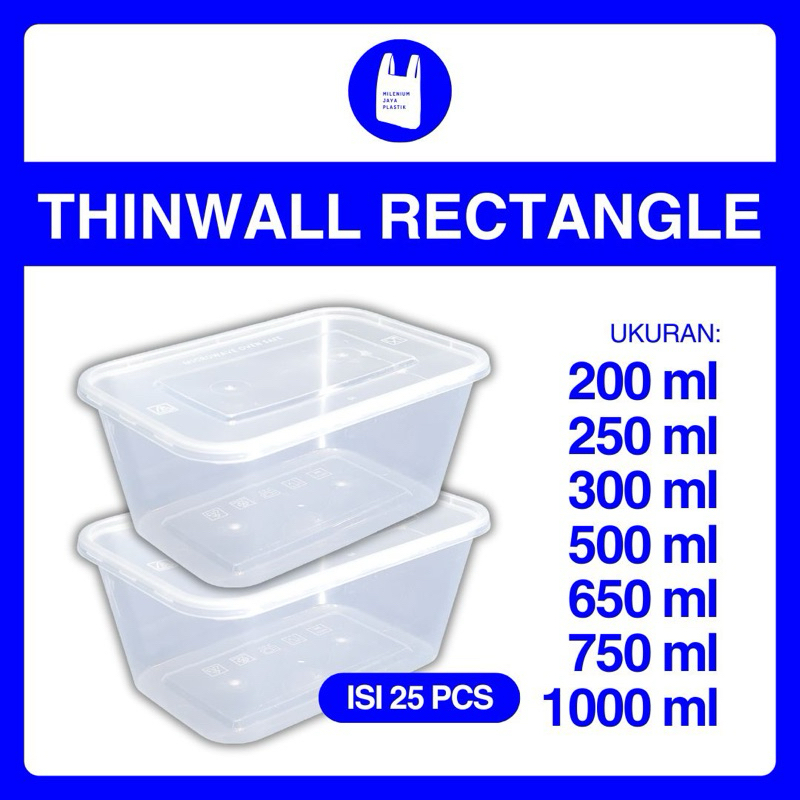 Jual [25 PCS] Thinwall Rectangle 200ml 250ml 300ml 500ml 650ml 750ml 1000ml Kotak Makan Persegi ...