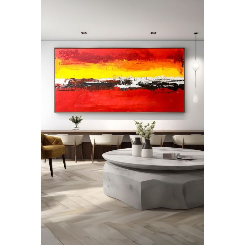 Jual lukisan abstrak tema sunset tekstur timbul, minimalis modern ...