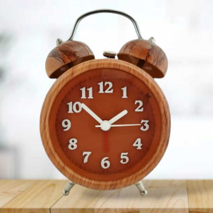 Jual ESA Jam Weker Besi Bunyi Kring Motif Kayu Warna Coklat Wooden ...